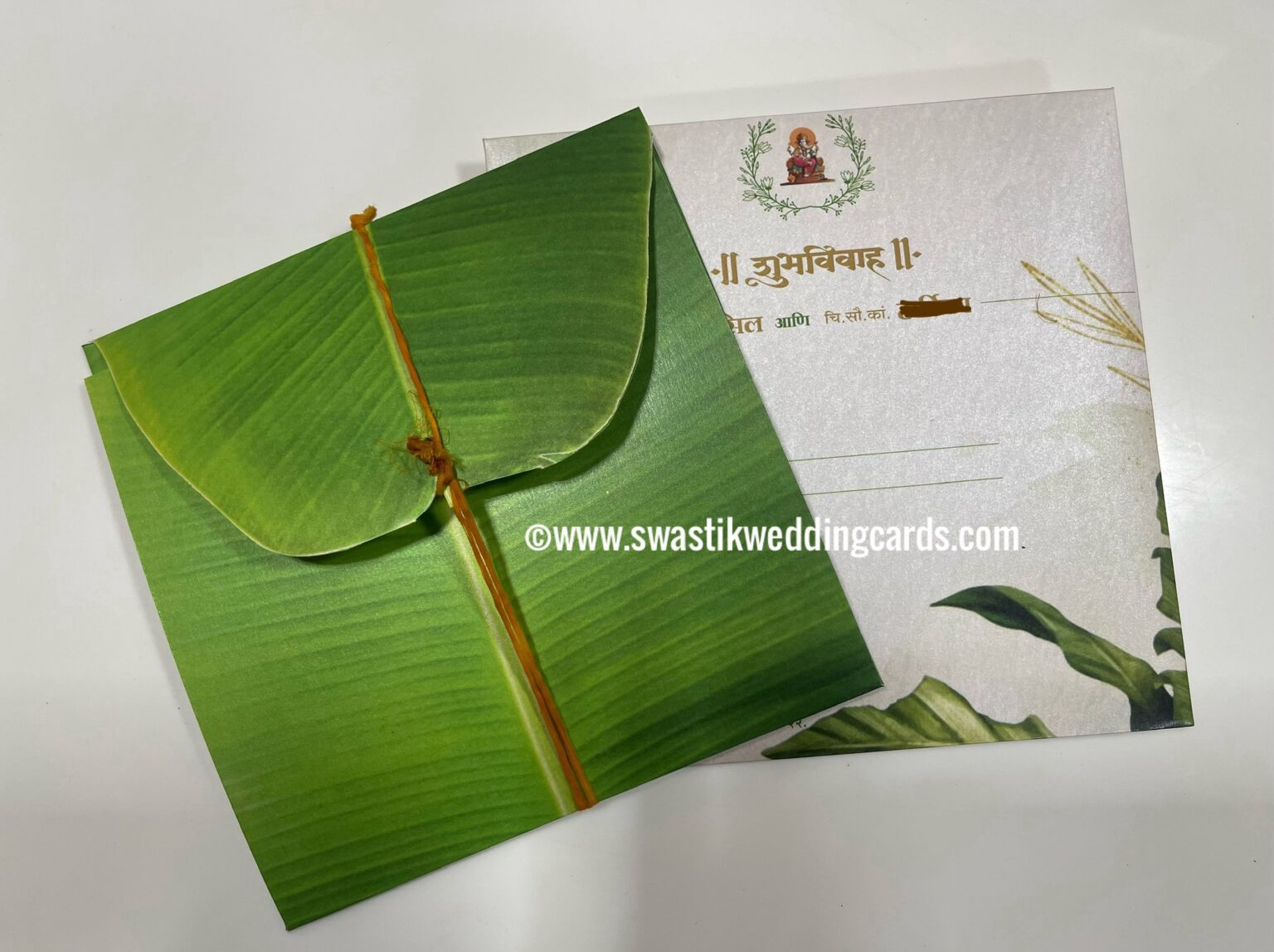 Traditional banana leaf Style creative wedding invitation card with 2 ...