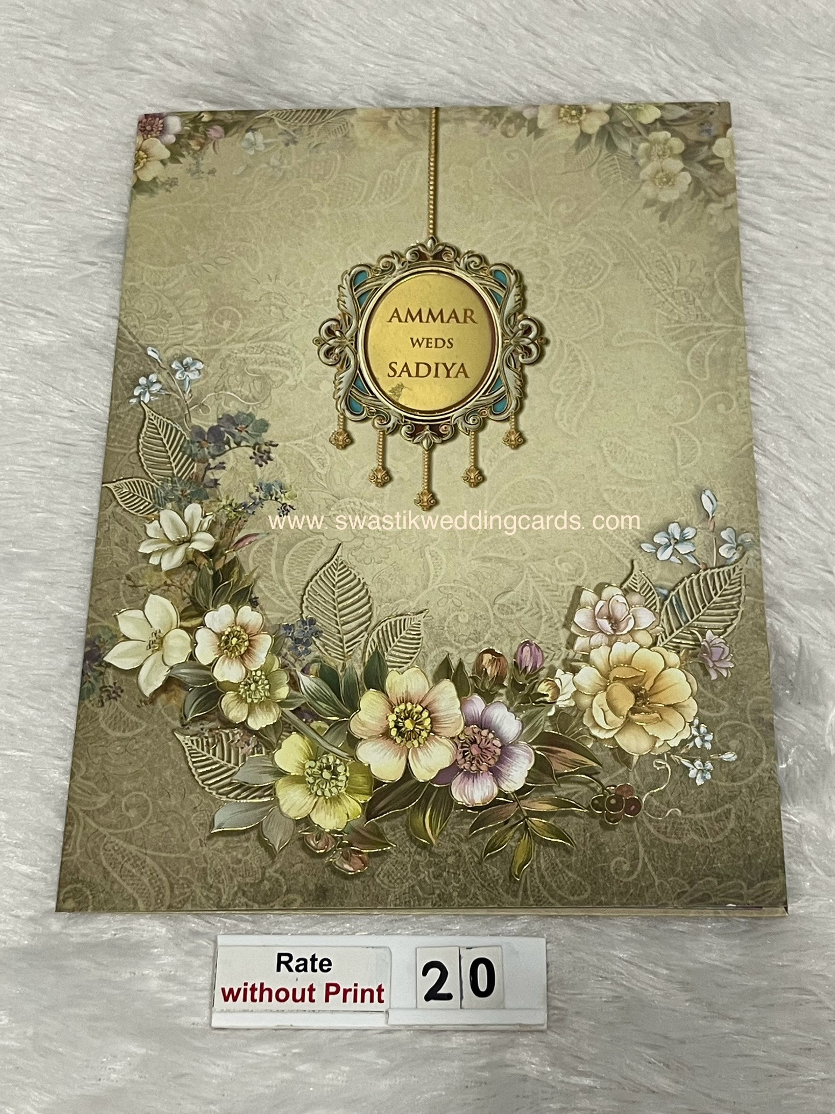 Floral folder style wedding Invitation card with Golden Acrylic name ...